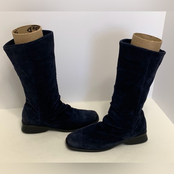 Markon | Shoes | Markon Navy Blue Calf High Suede Boots Sz 8w | Poshmark